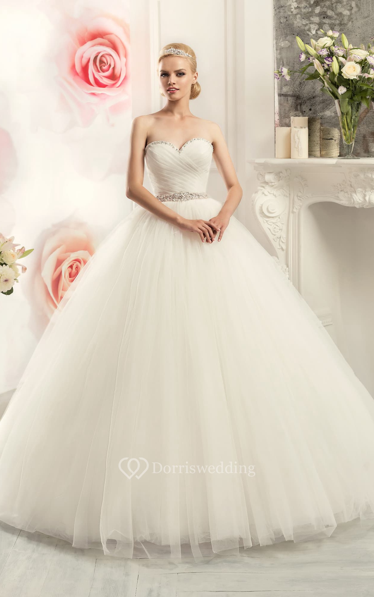 Ball Gown Long Sweetheart Sleeveless Tulle Dress With Beading And Criss ...