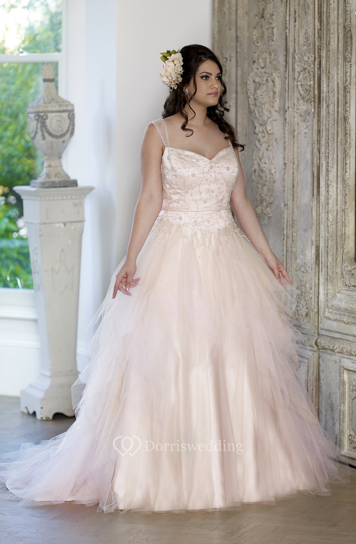 Ball Gown Floor-Length Straps Sleeveless Tulle Chapel Train Lace-Up ...