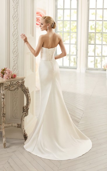 Sheath Long Strapless Sleeveless Lace-Up Satin Dress | Dorris Wedding