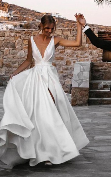 Trendy V-neck Sexy Front Split Chiffon Elegant Wedding Dress | Dorris ...
