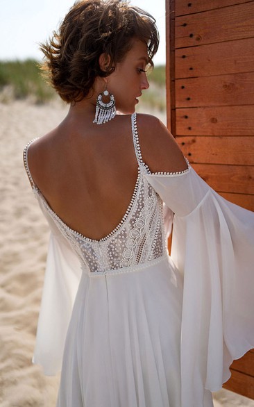 Boho Spaghetti Empire Front Split Chiffon Beach Wedding Dress | Dorris ...