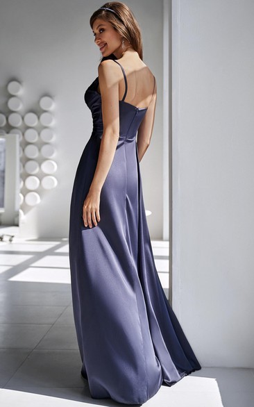 Simple Cowel Sheath Satin Floor-length Prom Dress with Ruching and ...