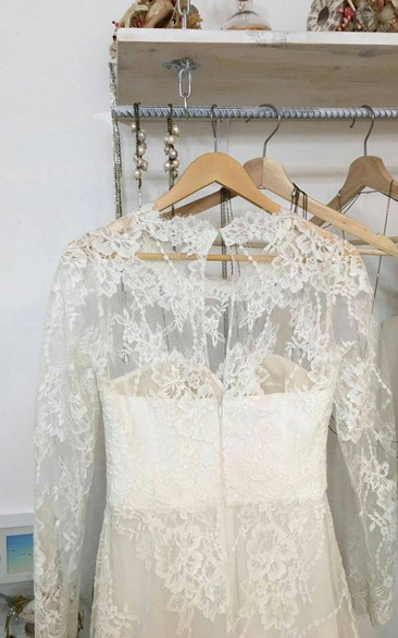 Natural Long Sleeve Lace Weddig Dress | Dorris Wedding