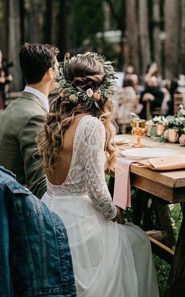 Long Sleeve Boho Lace Wedding Dress | White Flowy Bridal Gown with ...