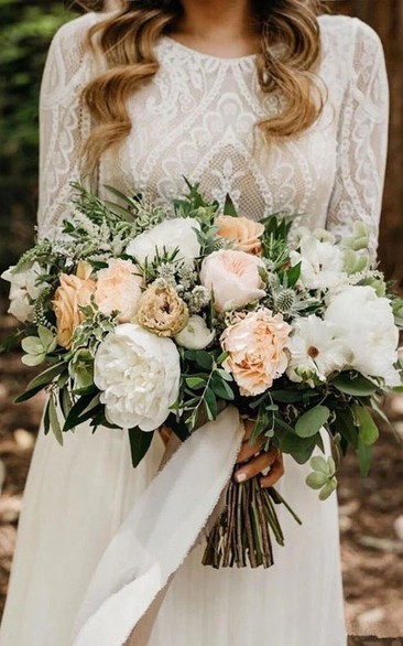 Long Sleeve Boho Lace Wedding Dress | White Flowy Bridal Gown with ...