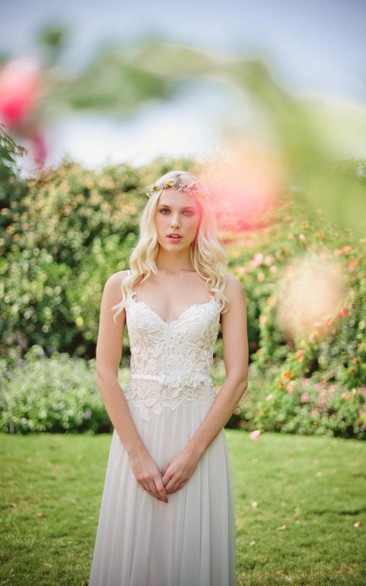 Chiffon Lace Weddig Dress With Beading Flower Lace-Up Back | Dorris Wedding